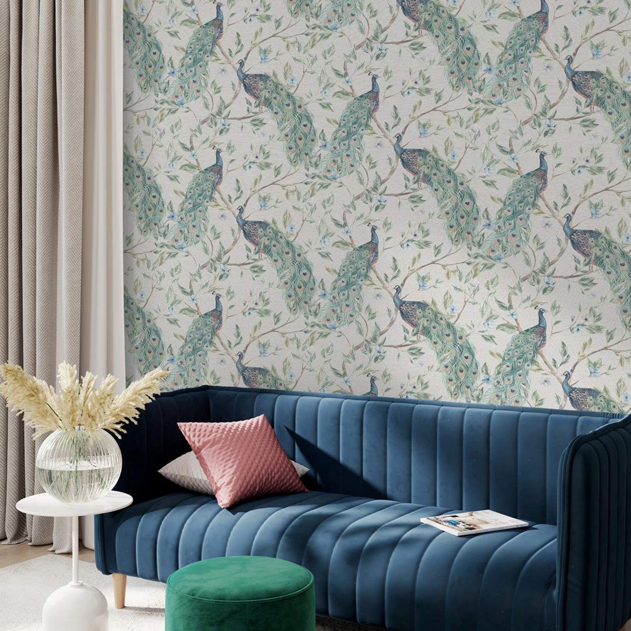 Keeka Bird Mint Blue Peacock | Arthouse Blue Peacock Wallpaper | 923708